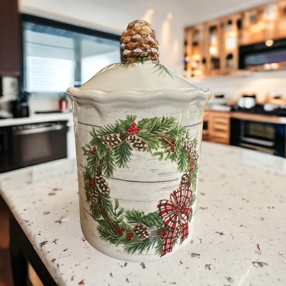 Maxcera | Holiday | Maxcera Pine Cone Wreath Canister Cookie Jar Medium ...